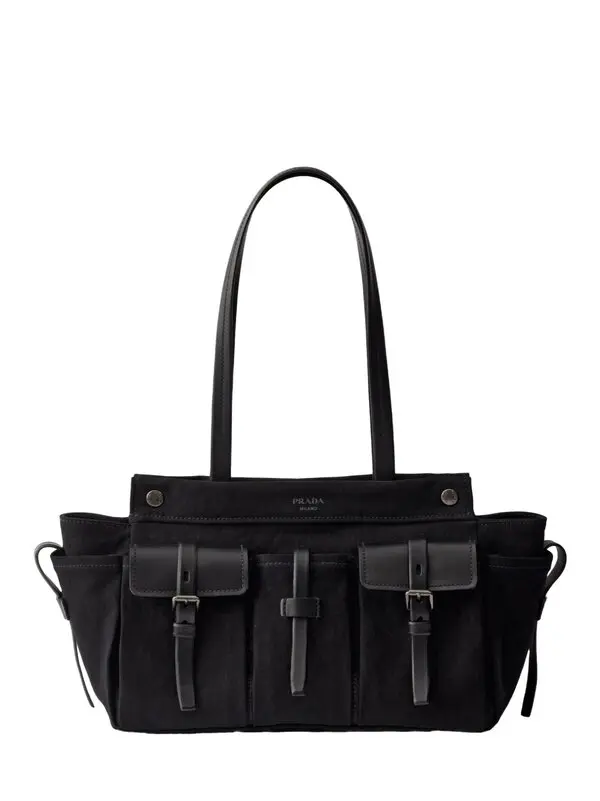 Prada Route Large Canvas And Leather Tote Bag - Black