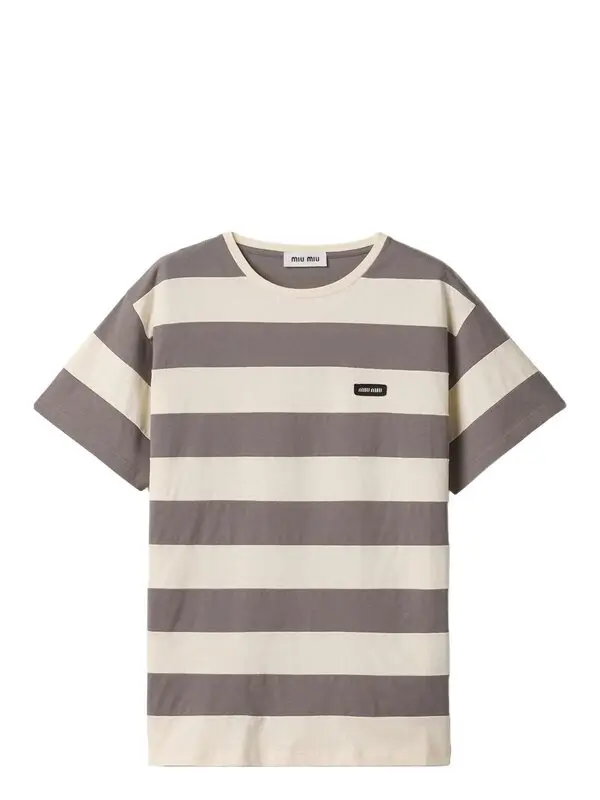 Miu Miu Striped Jersey T-shirt - Chalk/iron