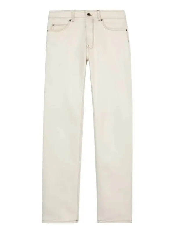 TOD'S Logo Patch Straight Leg Jeans - Beige
