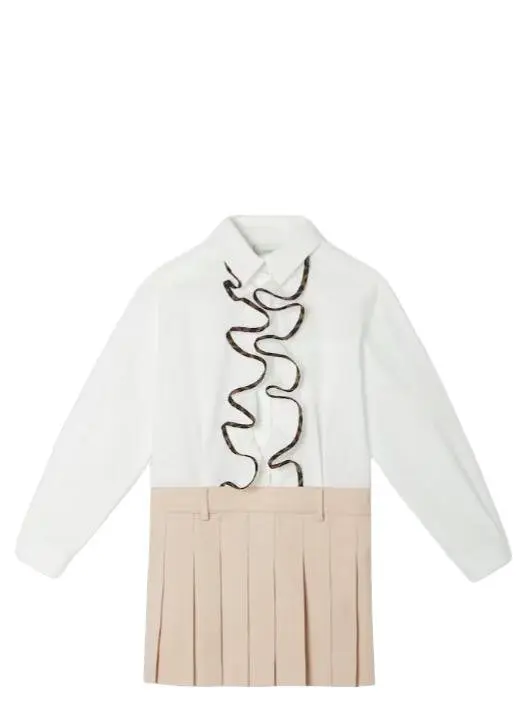 Fendi Pleated Skirt Dress With Ruffled Trim - Beige