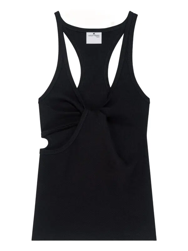 COURREGES Ribbed Twist Cut Out Tank Top - Black