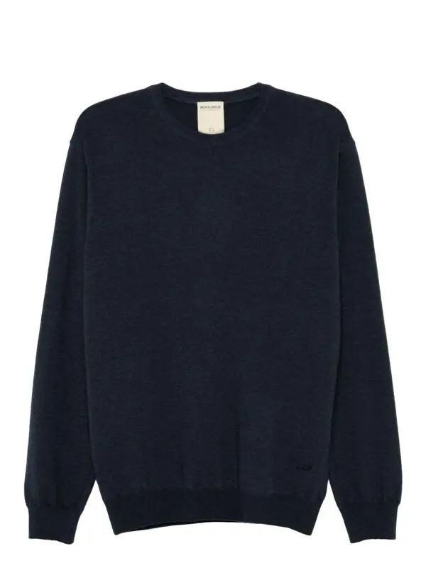 Woolrich Round Neck Sweater With Ribbed Cuffs And Hem - Blue