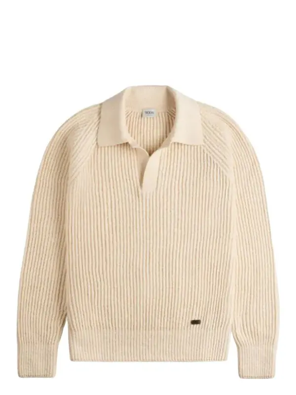 TOD'S Polo Neck Ribbed Knit Jumper - Off White