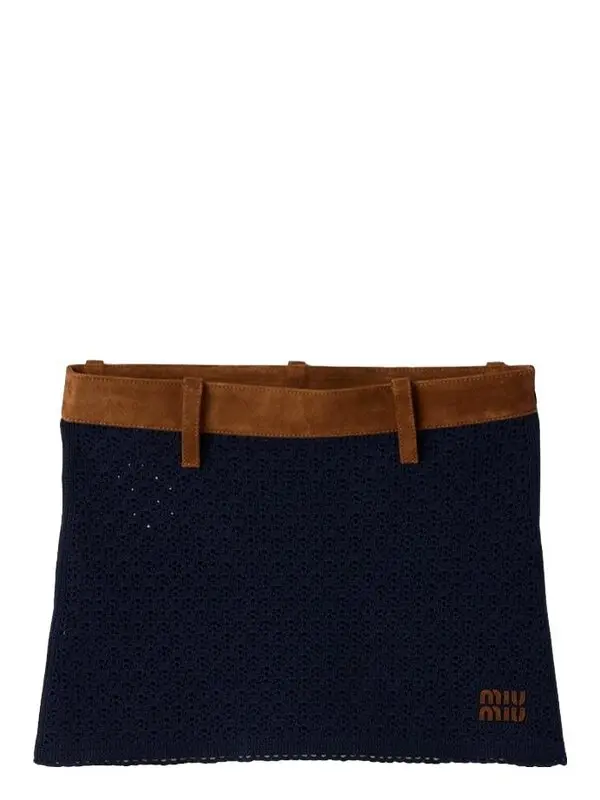 Miu Miu Crocheted Suede Mini Skirt - Navy Blue