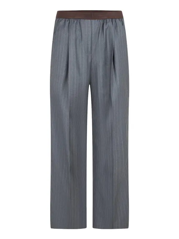 Miu Miu Elastic Waist Striped Casual Pants - Gray