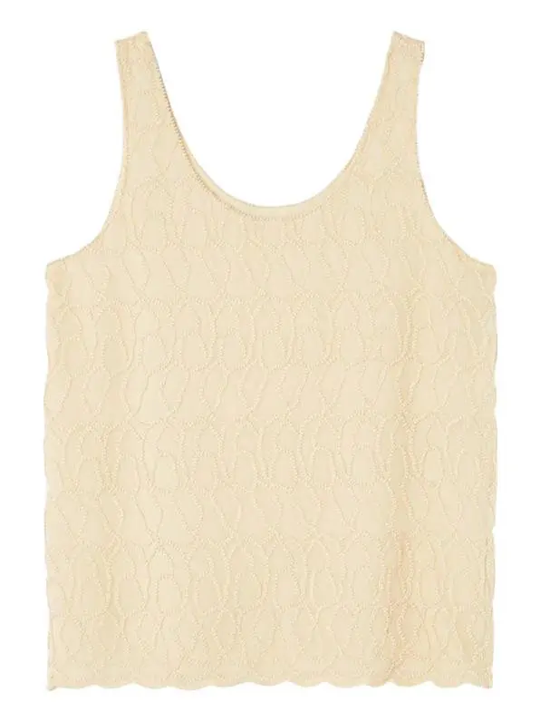 Loro Piana Crew Neck Tank Top With Guipure Embroidery - Nude