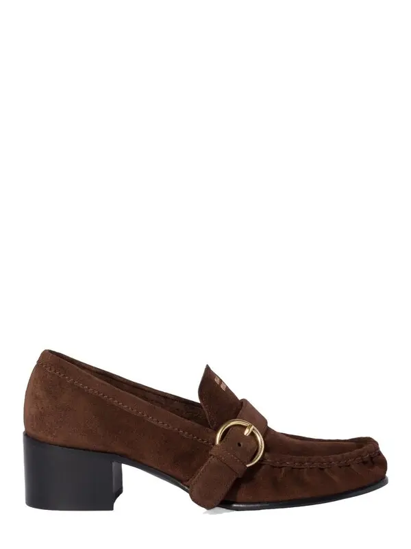 Miu Miu Suede Loafers With Buckle - Dark Brown
