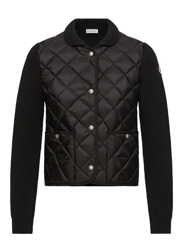 Moncler Diamond Quilted Padded Wool Cardigan - Black