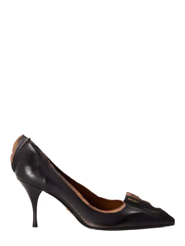 Prada Antiqued Leather Stiletto Pumps - Black