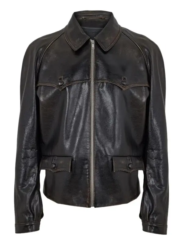 Prada Leather Zip-up Jacket - Black
