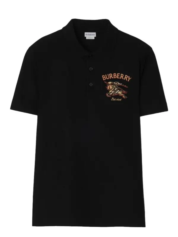 Burberry Knight Check Cotton Polo Shirt - Black