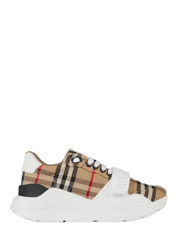 Burberry Check Cotton And Calf Leather Trainers - White