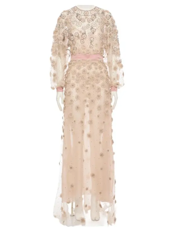 Valentino Garavani Long Sleeve Embellished Dress - Nude