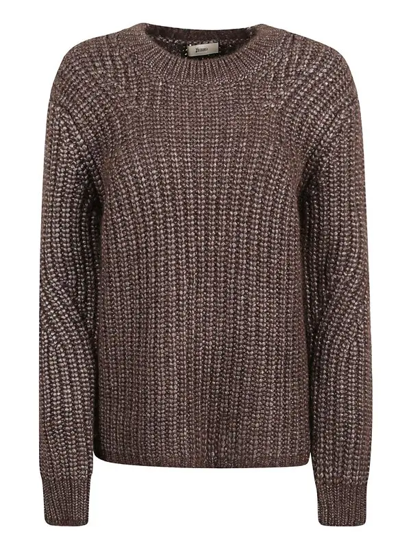 Herno Crew Neck Cropped Sweater - Brown