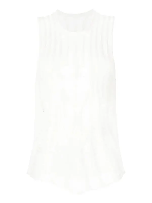 DION LEE Ribbed Knit Distressed Top - White