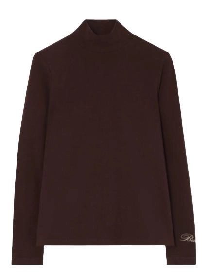 Burberry Stretch Cotton Turtleneck Top With Logo Detail - Porter Brown