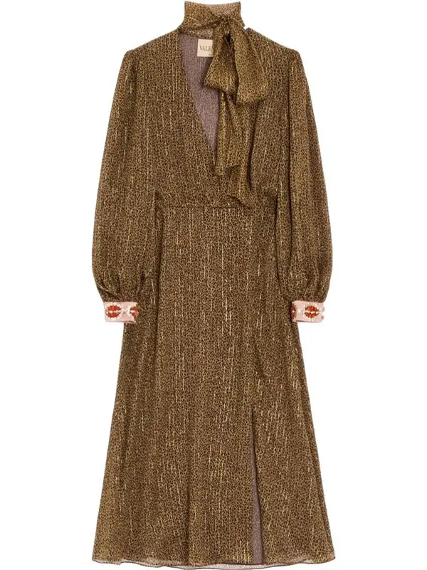 Valentino Garavani Fauve Éclat Printed Midi Dress With Sequined Details - Brown