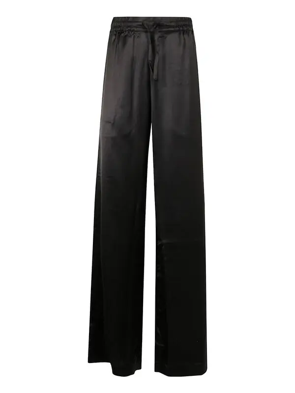 MARINE SERRE Wide-leg Satin Drawstring Trousers - Black