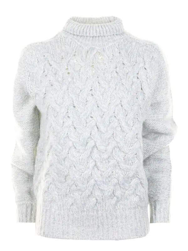 Eleventy Cable Knit Turtleneck Sweater - White