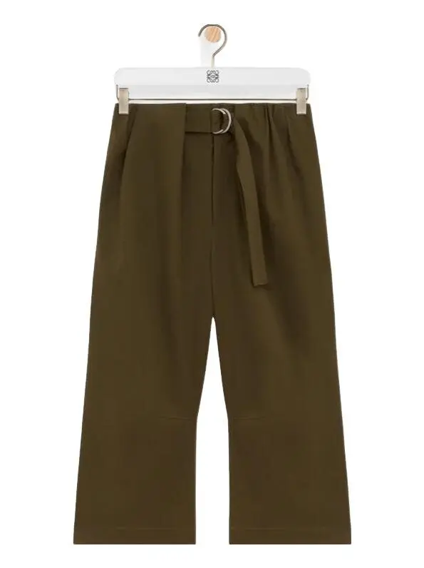 Loewe Cropped Belted Trousers In Cotton And Silk - Green