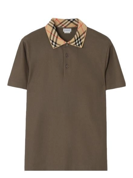 Burberry Check Collar Cotton Polo Shirt - Tan