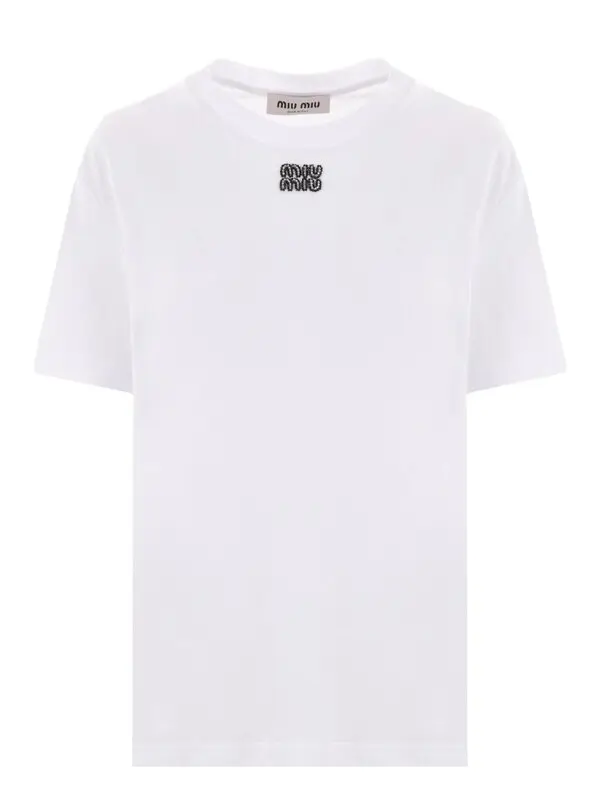 Miu Miu Logo Beaded Crewneck T-shirt - White