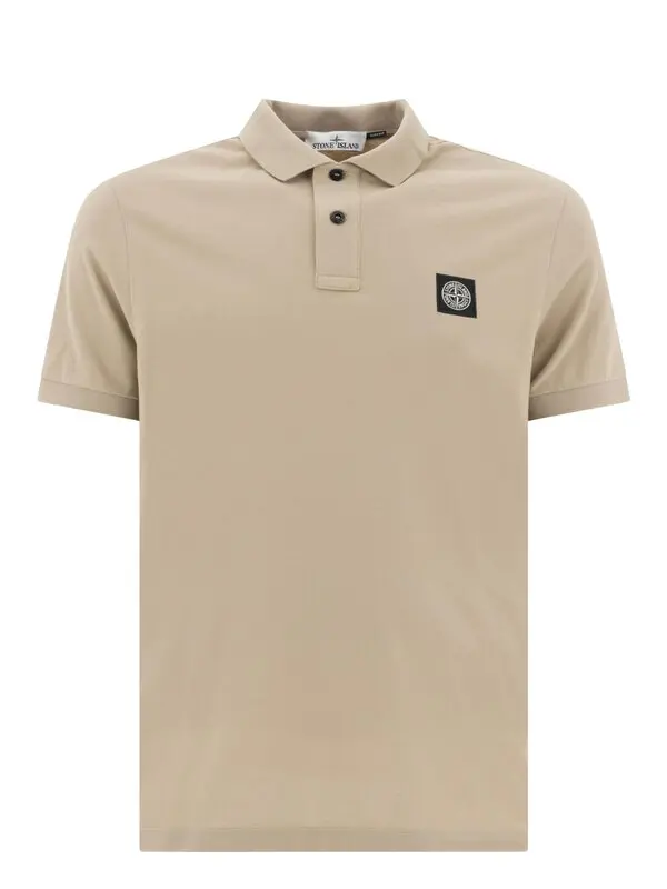 Stone Island Logo Patch Short-sleeved Polo Shirt - Beige