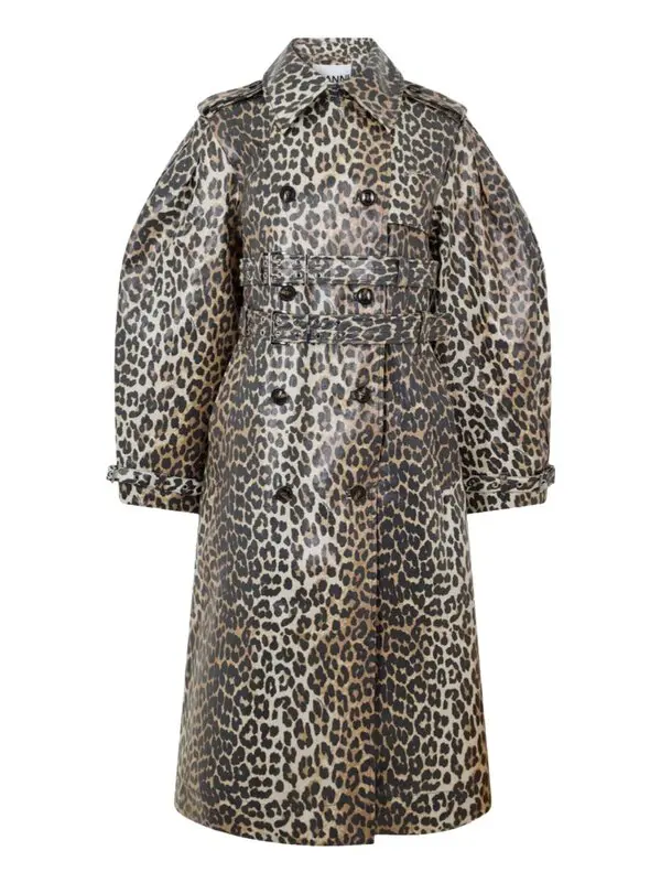 GANNI Laminated Canvas Trench Coat - Black
