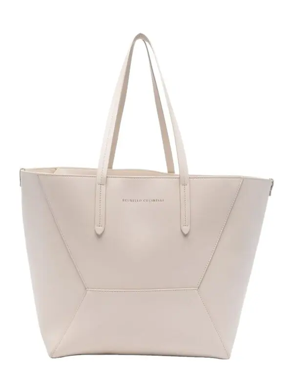 Brunello Cucinelli Geometric Leather Tote Bag - Ivory