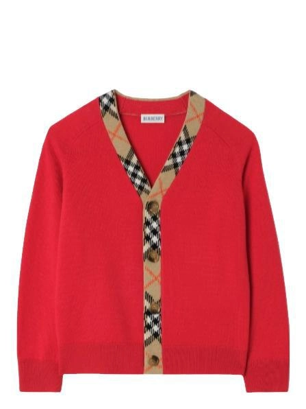 Burberry Check Trim Wool Cardigan - Red