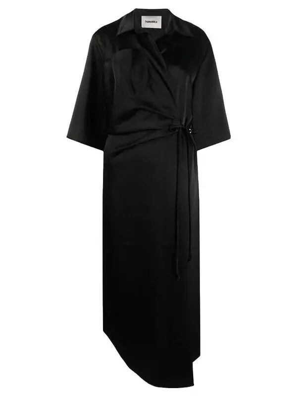 Nanushka Asymmetrical Wrap Dress - Black