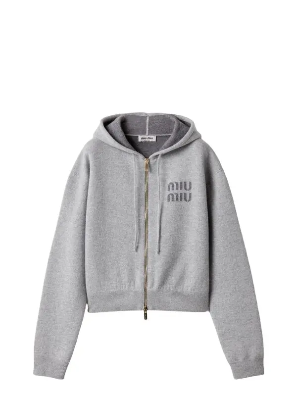 Miu Miu Double Cashmere Zipper Hoodie Cardigan - Grey