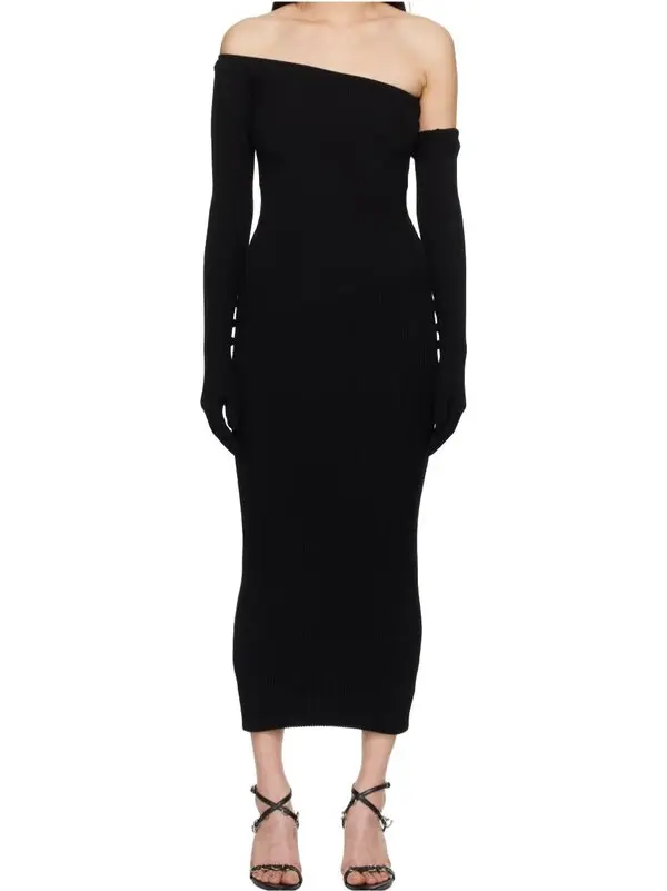 JEAN PAUL GAULTIER Asymmetrical Neckline Dress With Integrated Gloves - Black