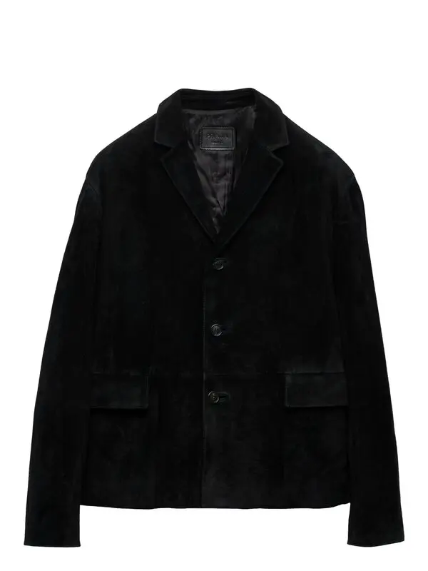Prada Single-breasted Jacket With Logo Detail - Black