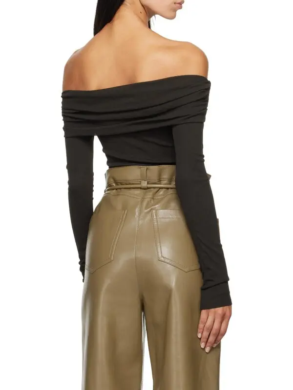 Nanushka Amily Off-the-shoulder Mesh Jersey Top - Anthracite
