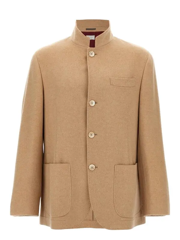 Brunello Cucinelli Stand Collar Short Coat - Beige