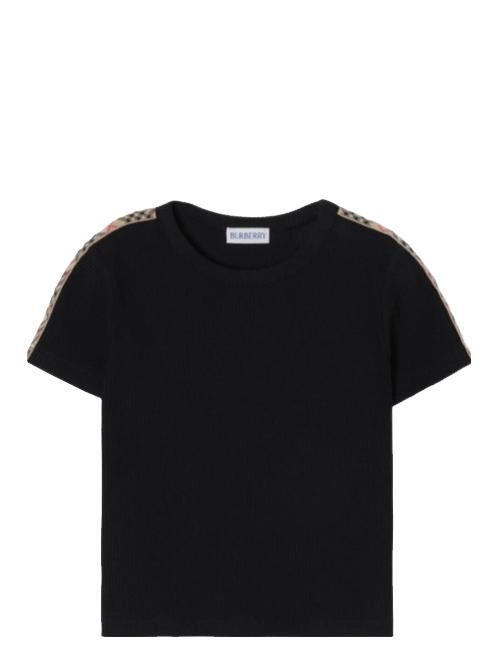 Burberry Stretch Cotton T-shirt With House Check Trim - Black