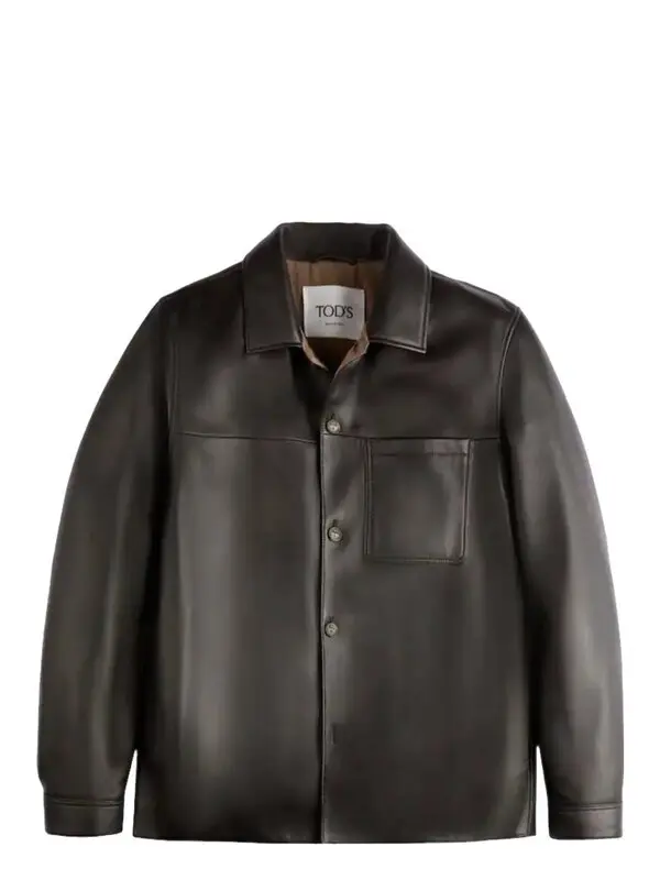TOD'S Long-sleeved Leather Jacket - Brown