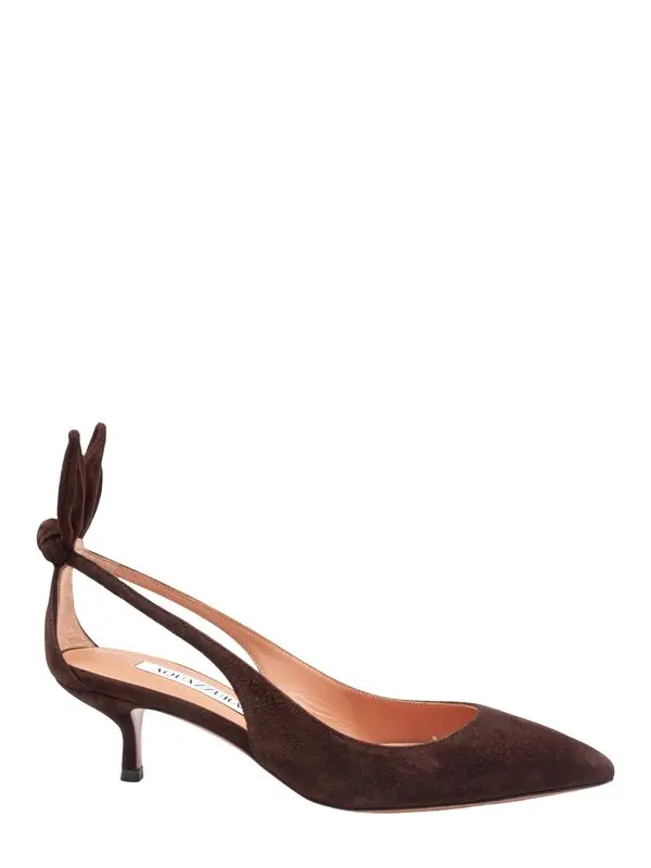 AQUAZZURA Suede Pointed Toe Pumps With Back Bow - Espresso