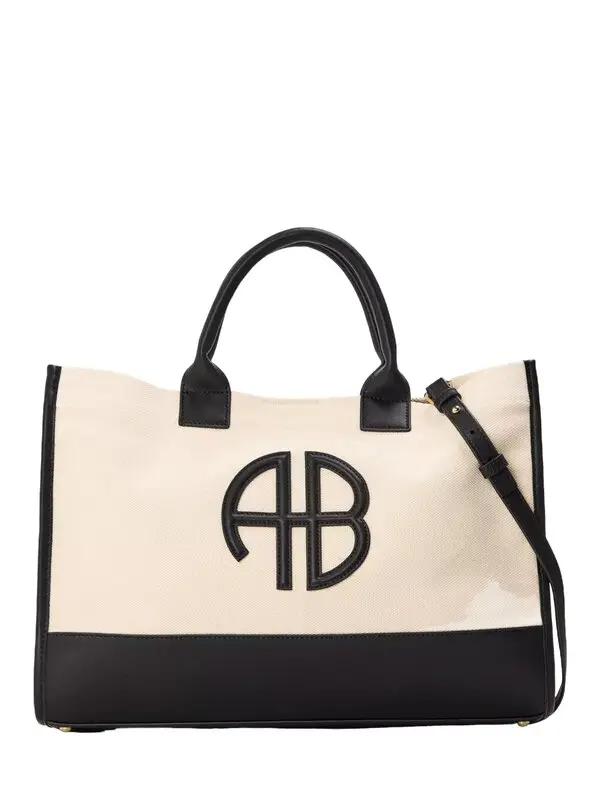 ANINE BING Medium Lara Tote With Monogram Detail - Nude