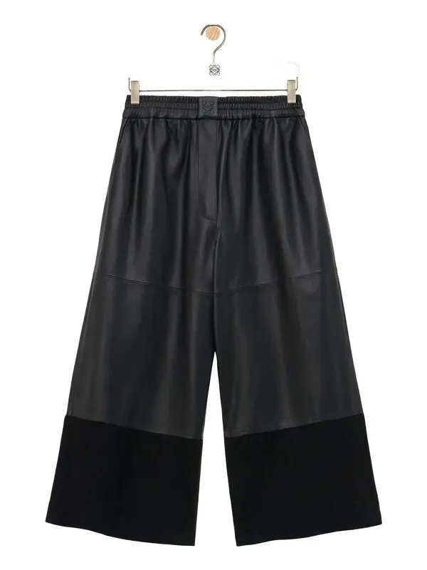 Loewe Cropped Trousers In Nappa Lambskin And Suede Goatskin - Black