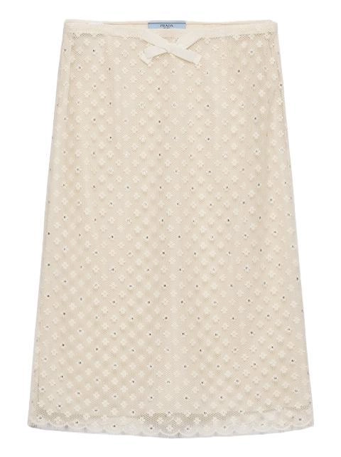 Prada Embroidered Lace Skirt - Natural