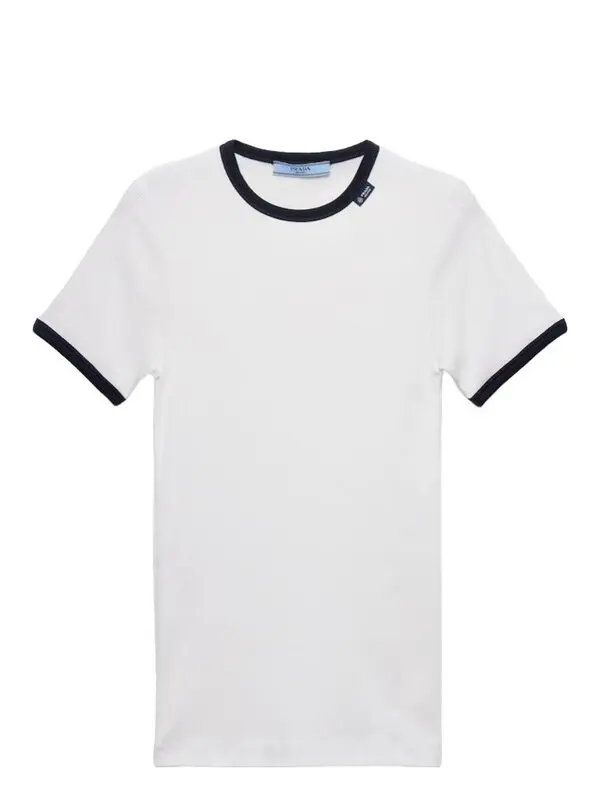 Prada Ribbed Knit Top - White/blue