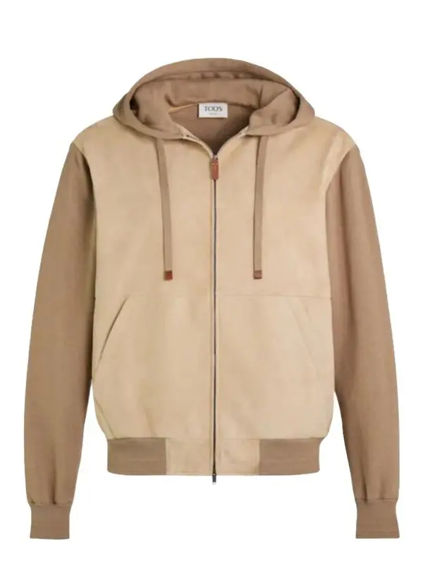 TOD'S Long Sleeve Zip-up Hooded Casual Jacket - Light Brown