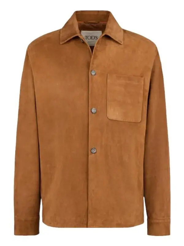 TOD'S Suede Shirt Jacket With Monogram Embroidery - Brown