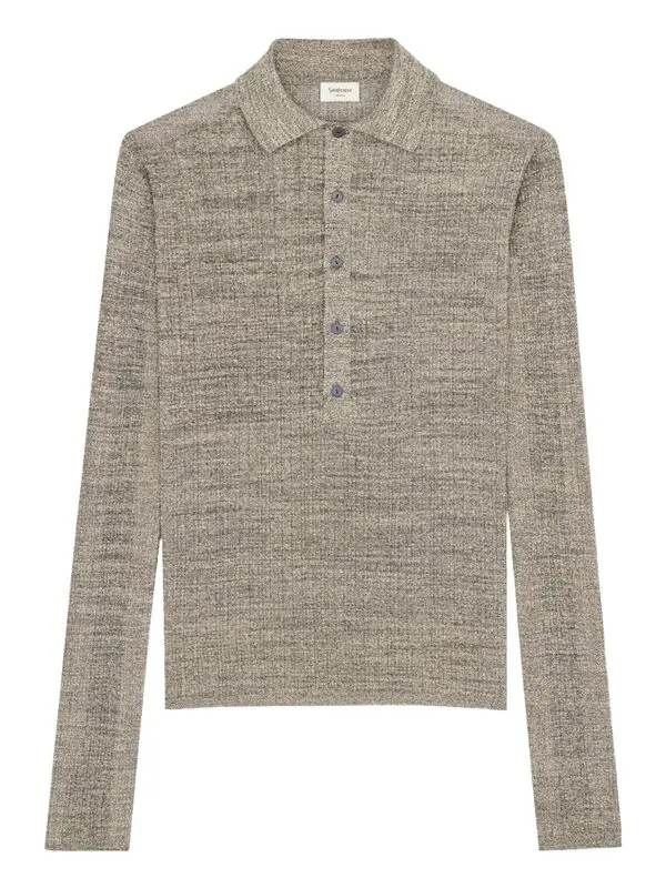 Saint Laurent Polo In Ribbed Stretch Linen - Nude