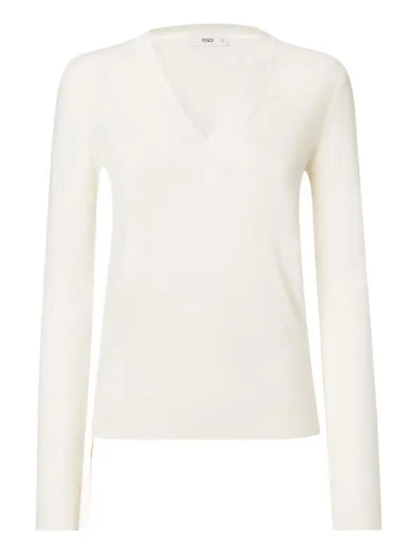 Fendi Slim Fit Jumper With Embroidered Logo And Contrast Stitching - Ivory