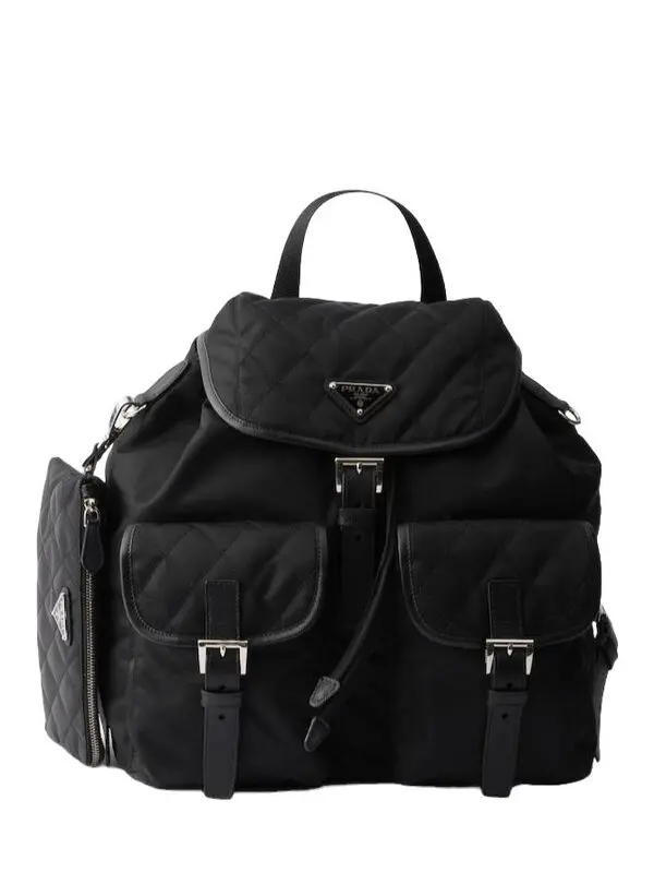 Prada Medium Quilted Re-nylon Backpack With Saffiano Leather Trim - Black