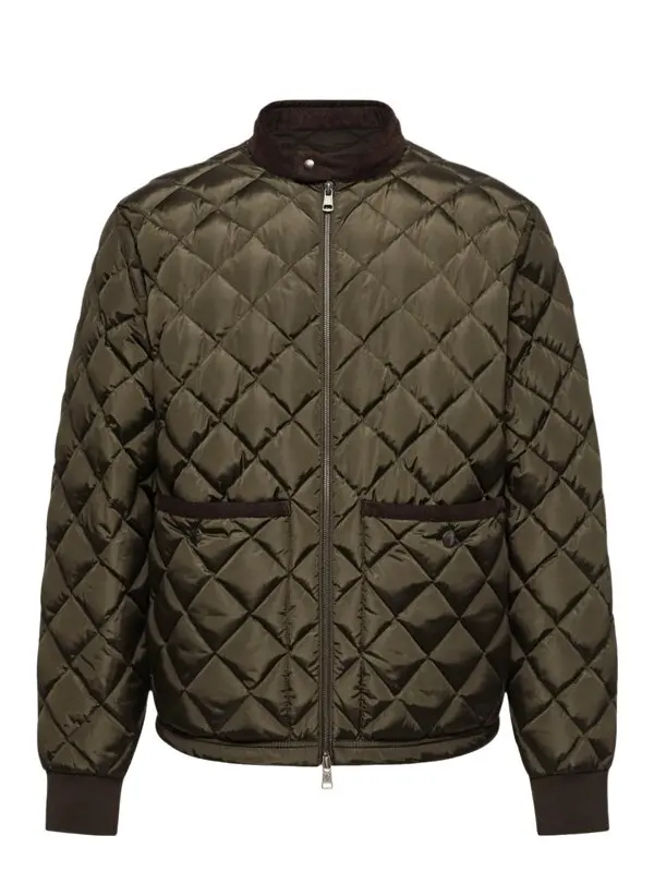 Moncler Quilted Down Jacket With Logo Patch - Olive Green