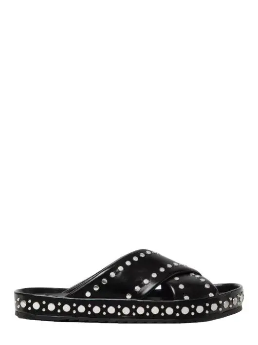 Fendi Leather Slides With Stud Embellishments - Black